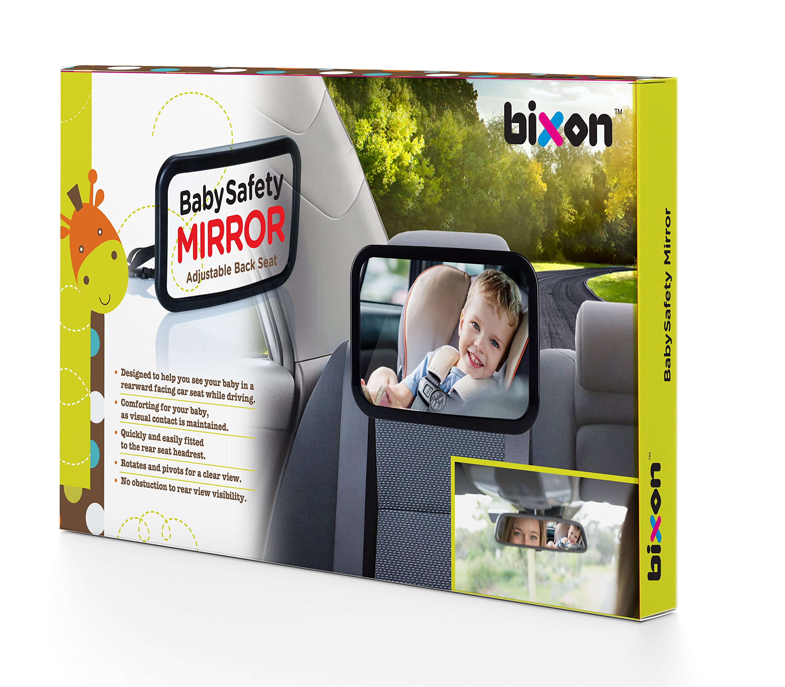 Bixon Baby Safety Mirror Orange – Shatterproof Back-Seat Wide Convex Mirror for Infants; Easy Fitting to Keep Baby in Sight, Clearer View with Allowed Rotation