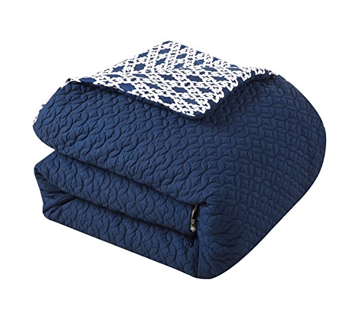 Chic Home Sigal 20 Piece Comforter Set Reversible Geometric Quilted Design Complete Bed in a Bag Bedding β Sheets Decorative Pillows Shams Window Treatments Curtains Included King Navy