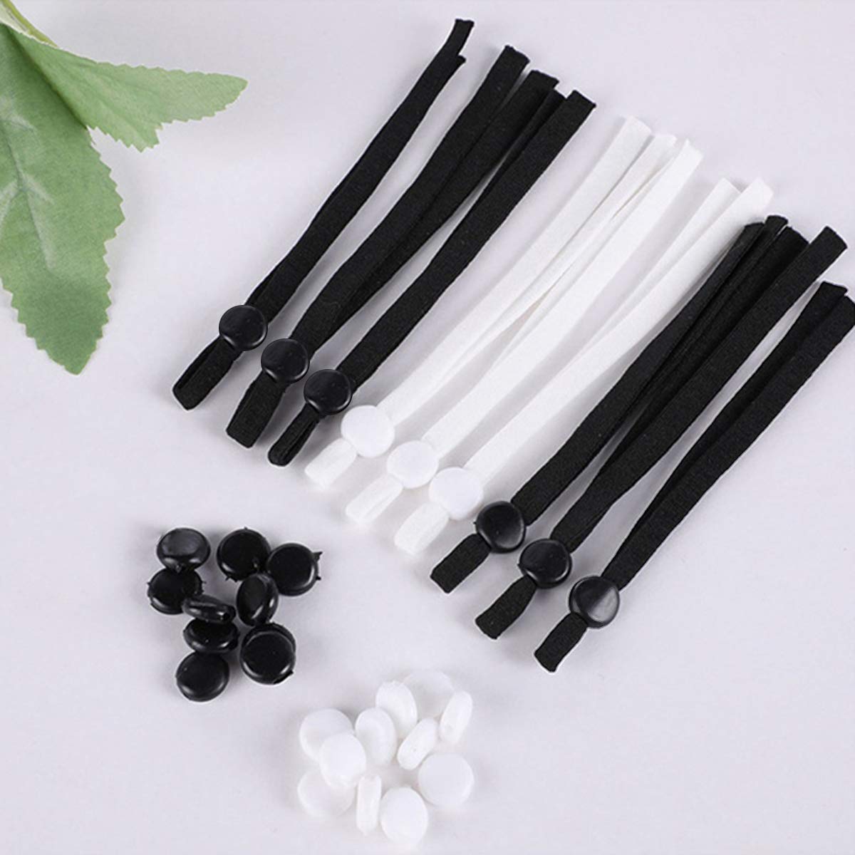 200PCS Black & White Face Mask Elastic,Retractable Elastic String for Masks,Elastic for mask with Adjustable Buckle, Sewing Comfortable Ear Hanging Rope