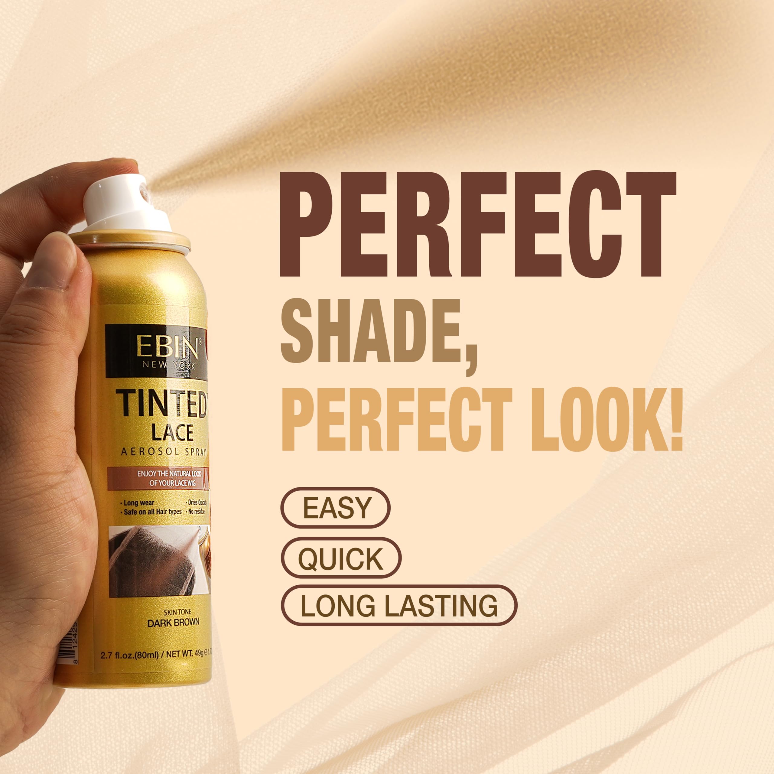 EBIN NEW YORK Tinted Lace Spray - Medium Brown 2.7oz/ 80ml, Quick dry, Water Resistant, No Residue, High pigmentation, Even Spray, Matching Skin Tone, Natural Look, Tinted Spray for Wig