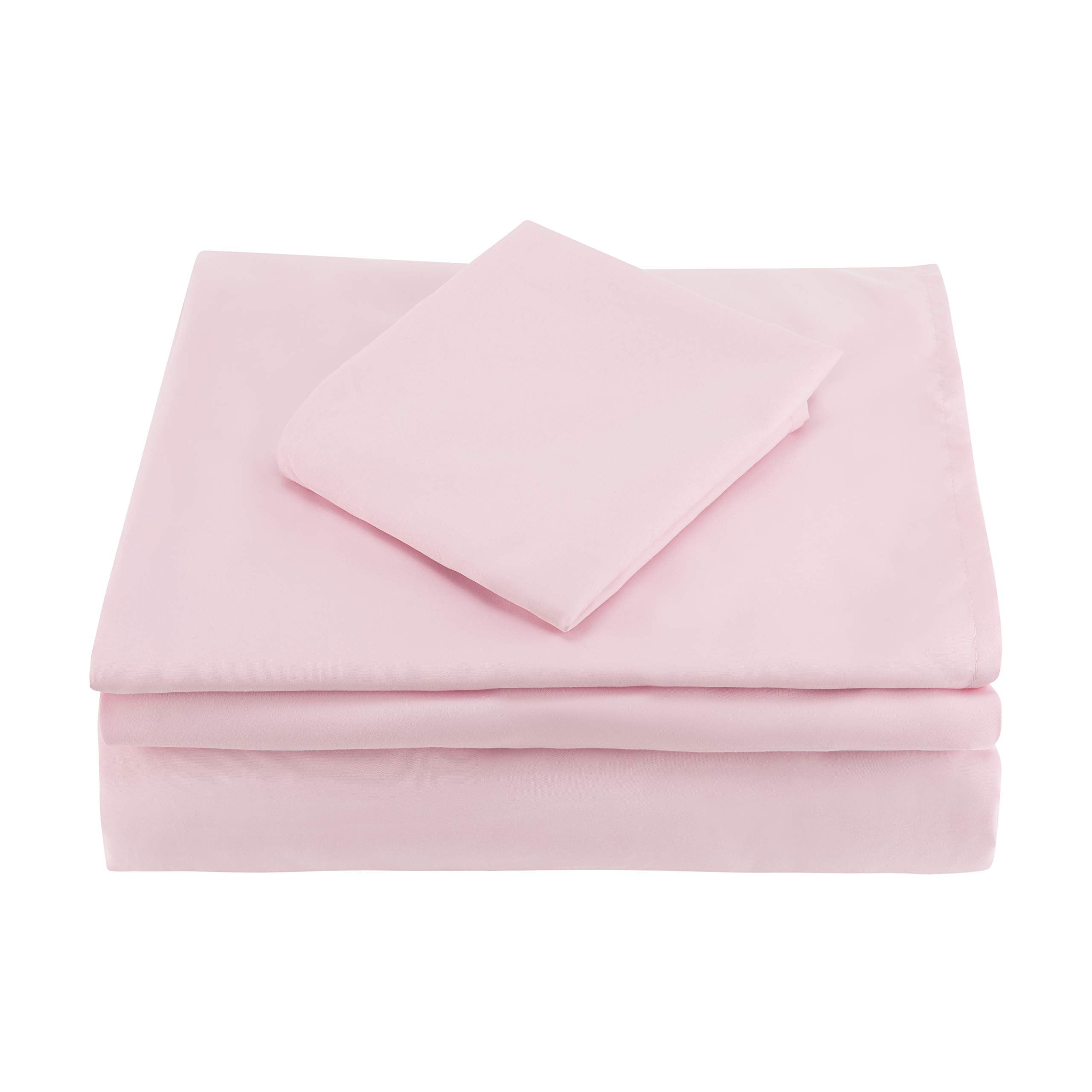 EVERYDAY KIDS 4 Piece Toddler Bedding Set - includes Comforter, Flat Sheet, Fitted Sheet and Reversible Pillowcase - Solid Pink