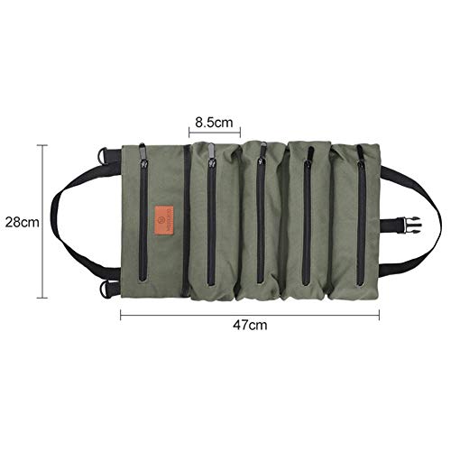 2Sonder Roll Tool Bag, Multi-Purpose Tool Roll Up Bag, 18.5”x11” Wrench Roll Pouch, Foldable Canvas Tool Pocket, Car First Aid Kit, Wrap Roll Storage Bag, Hanging Tool Zipper Case (Khaki)