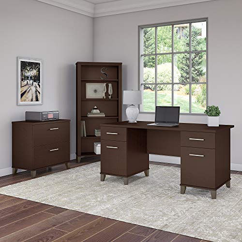 Bush Furniture Somerset 60W Office Desk with Lateral File Cabinet and 5 Shelf Bookcase