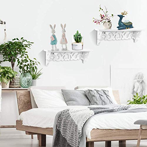 GOTOTOP Floating Shelf White Wall Mounted, Modern Wooden Wood Wall Shelf Carved Cutout Design Storage Rack Chic Filigree Style for Home, Living Room, Bedding Room, Study, Kids Room, Office