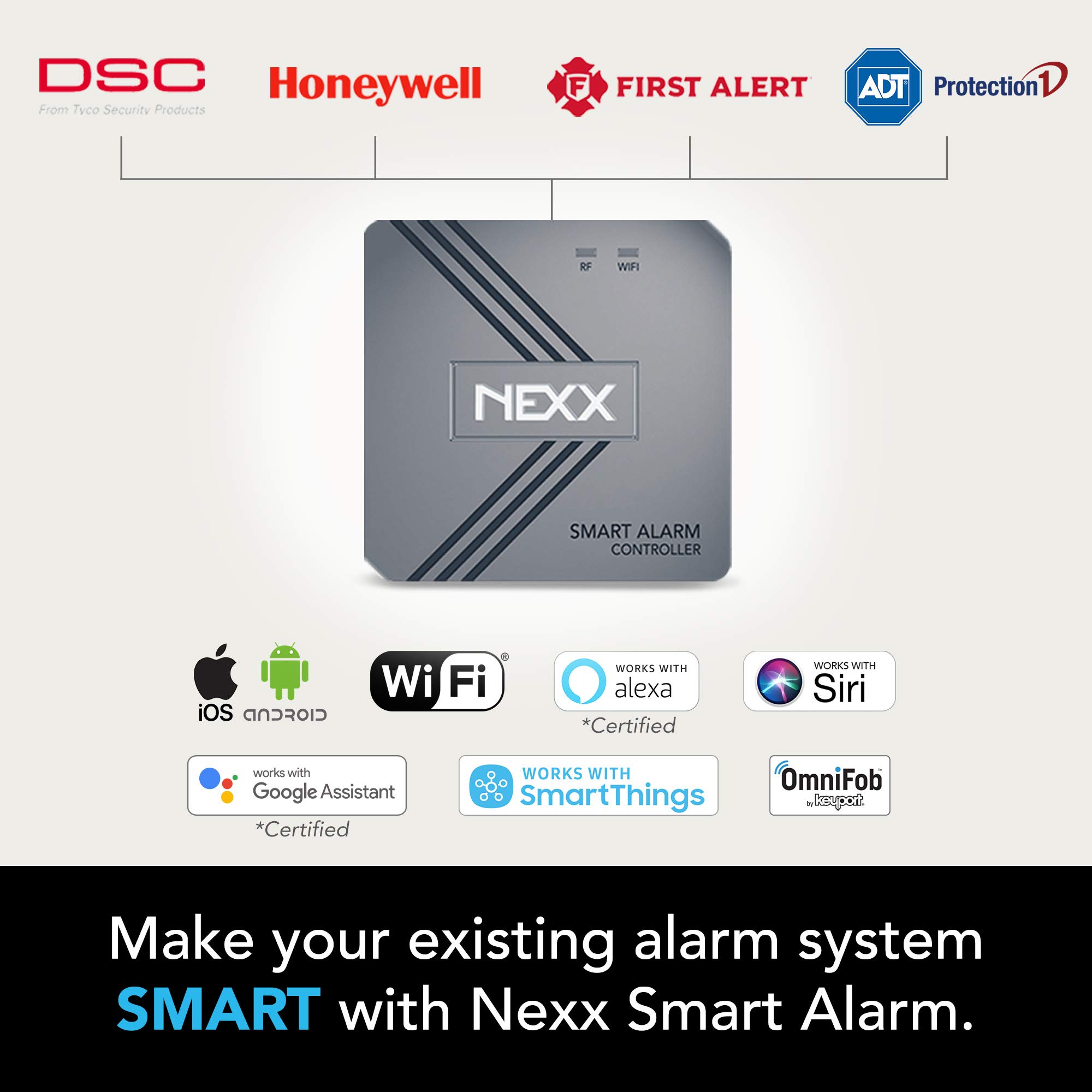 Nexx Smart Alarm Wi-Fi Controller NXAL-100 - Remotely Control Existing Alarm Security System with Nexx App, Compatible with Alexa, Google Assistant, Siri, SmartThings, No Monitoring Service Required