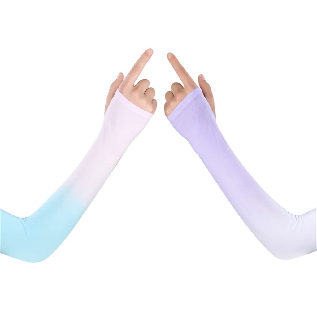 2 Pairs of Gradient Ice Silk Arm Sleeves Female Summer Artifact Driving ICY Sleeves (Color : A, Size : One Size)