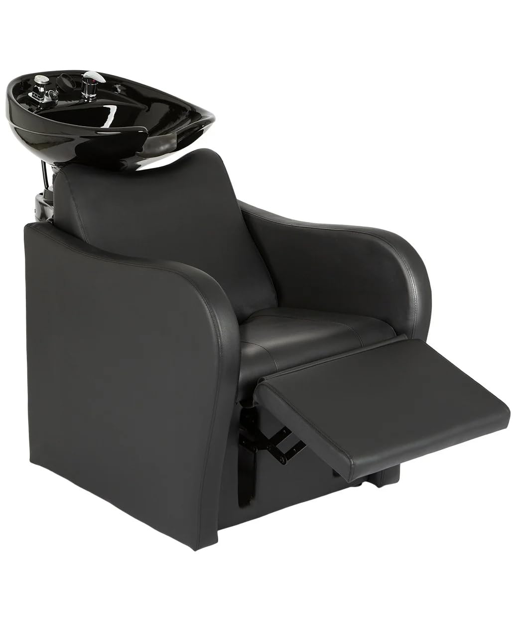 Buy-Rite Lexus Backwash Unit - Salon Shampoo Chair & Tilting Porcelain Shampoo Bowl, European Style Single Handle Faucet, Extra Wide Seat and Kick-Out Leg Rest, TS-8018B (Black)