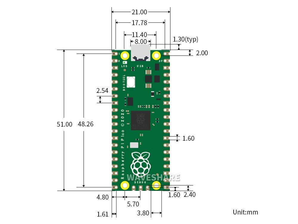 Raspberry Pi Pico Microcontroller Development Board Low-Cost, High-Performance,Based on RP2040 Chip, Dual-core Arm Cortex M0+ Processor,Flexible Clock Running up to 133 MHz