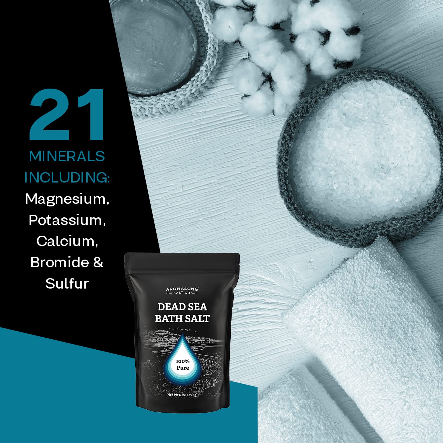 Aromasong Dead Sea Salt Bath Soak 6 Lbs. Bulk Pack β 100% Natural Dead Sea Salts for Soaking, Relaxation, and Detoxification of Skin, Dead Sea Salts for Bath to Rejuvenate and Refresh.
