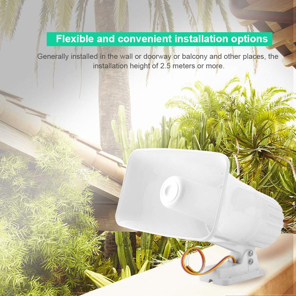 DC 12V Wired Alarm Siren Horn, 150dB Electronic Alarm Dual Tone Horn Siren Indoor/Outdoor Security Siren for Home Security System - White