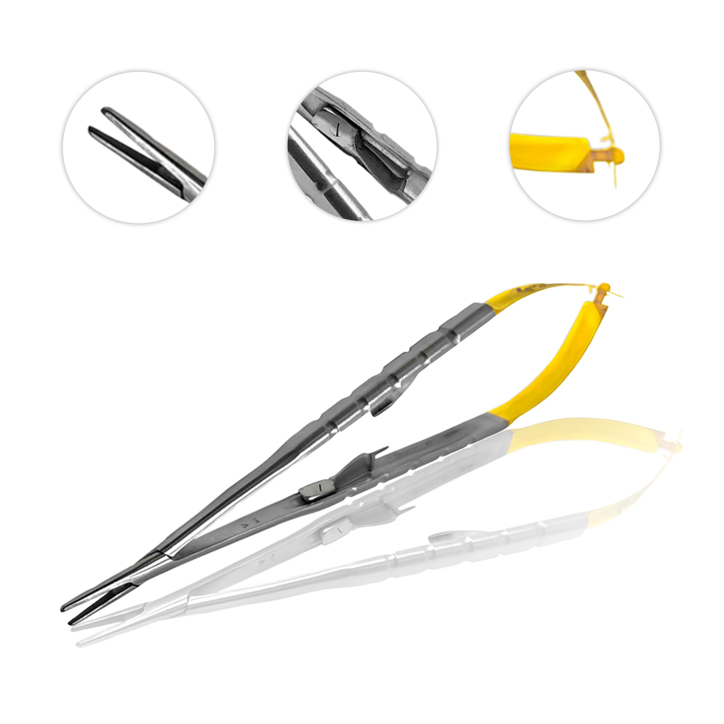 Cynamed TC Castroviejo Micro Needle/Suture Holder Driver with Tungsten Carbide Inserts and Gold Ends - Premium Grade Instrument (5.5 in. Straight Jaws)