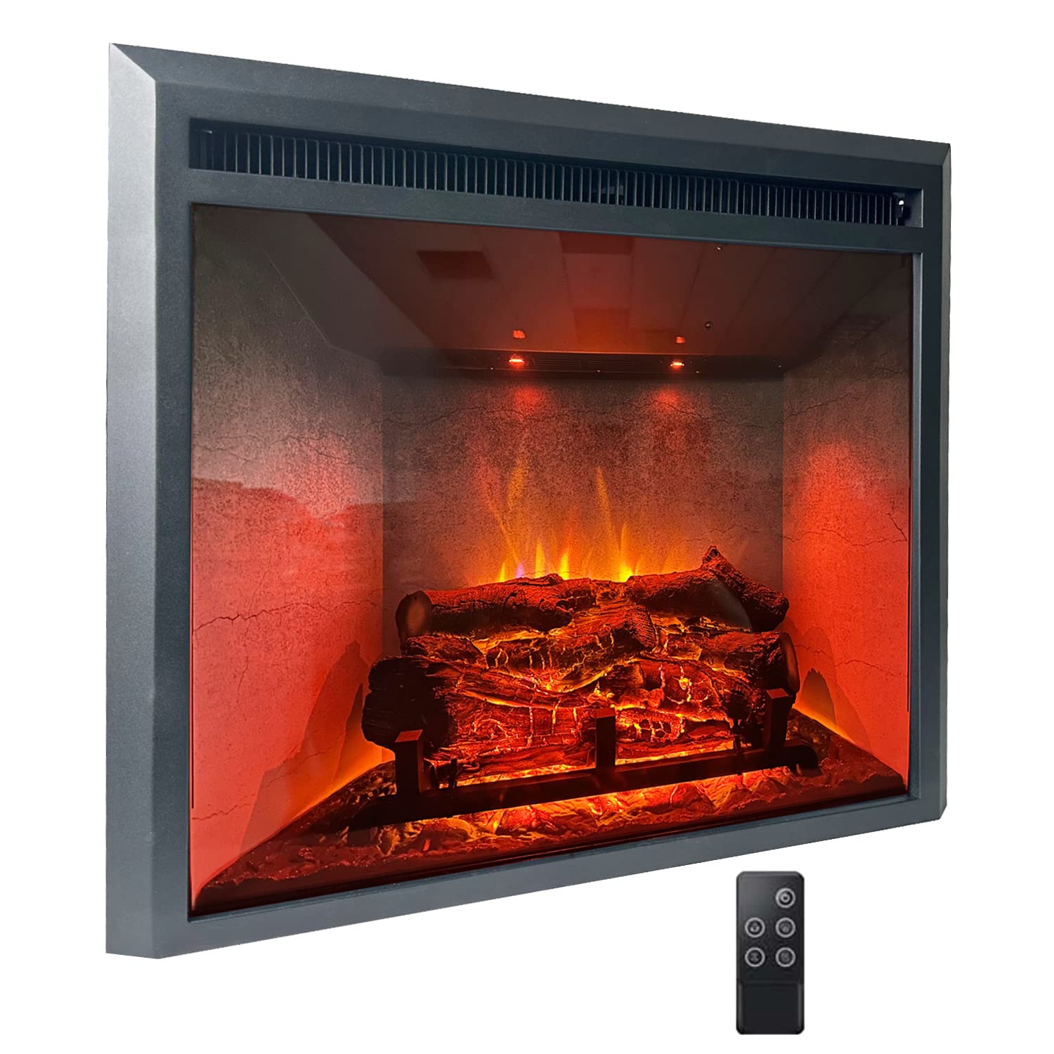 23 inch Western Electric Fireplace Insert, Heater, Recessed Mounted with Fire Crackling Sound, Remote Control, 750/1500W, Grey Interior