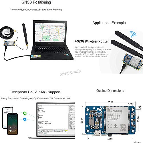 XYGStudy SIM7600G-H 4G HAT (B) for Raspberry Pi Zero/Zero W/PC, LTE Cat-4 4G / 3G / 2G Support GNSS Positioning Global Band Supports Wireless Communication Telephone Call SMS GPS Dial-up etc