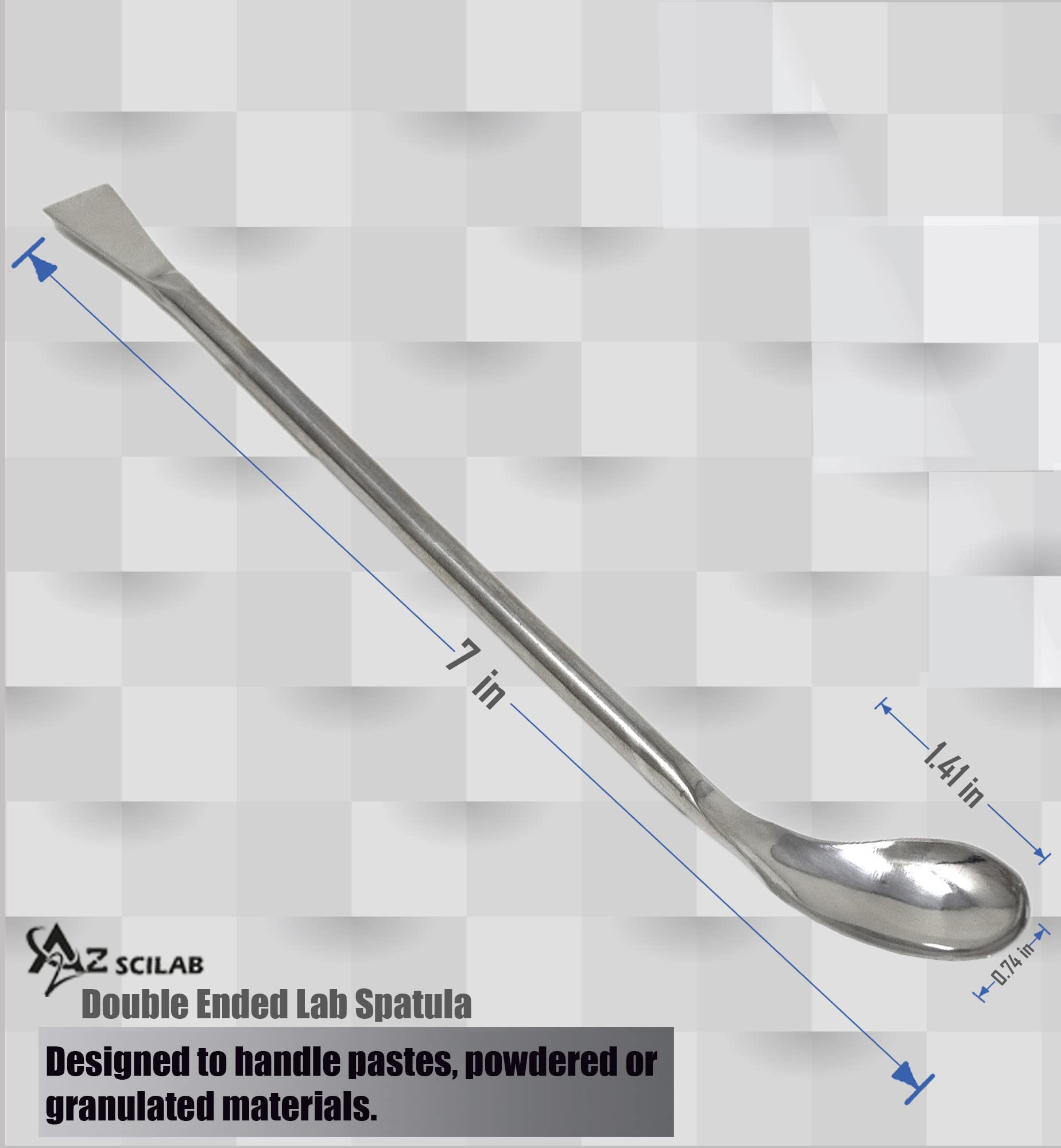 A2Z-SP001 Stainless Steel Double Ended Square & Angled Right Spoon Sampler Lab Spatula, 7" Length