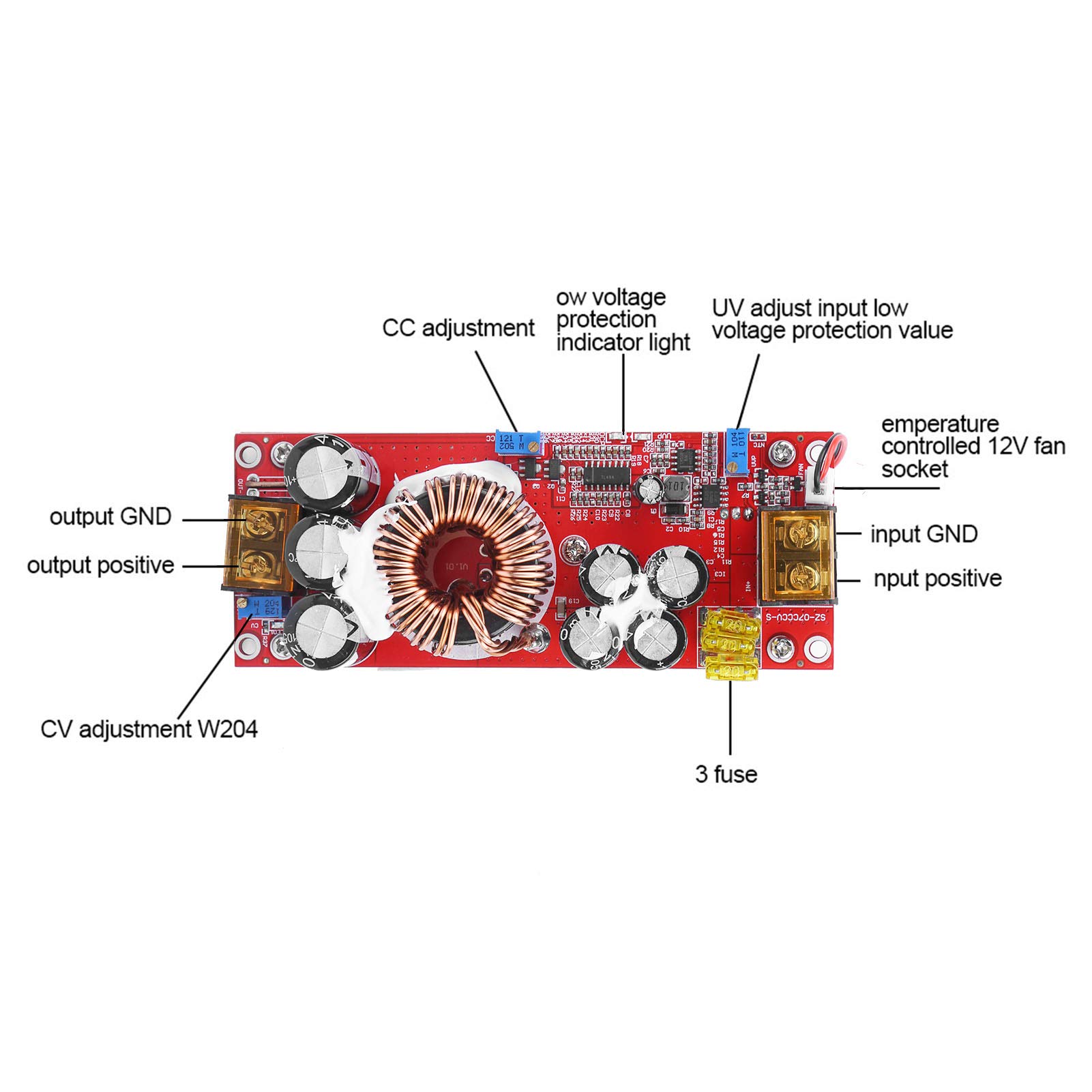 DC-DC Converter Module Boost DC Step Up Voltage Regulator CV Stabilizer Power Supply Module 10-60V to 12-97V 1500W 30A