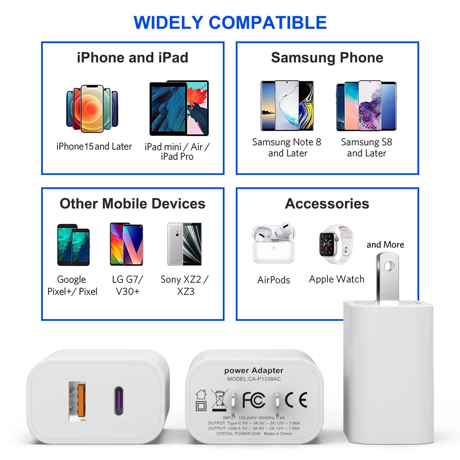 3 Pack i Phone 15 14 13 USB C Charger Block, iGENJUN 20W Dual Port QC + PD 3.0 Power Adapter Wall Charger, Double Fast Plug Charging Brick for i Phone 15/15 Pro/14/13/12/X, Samsung Galaxy - White