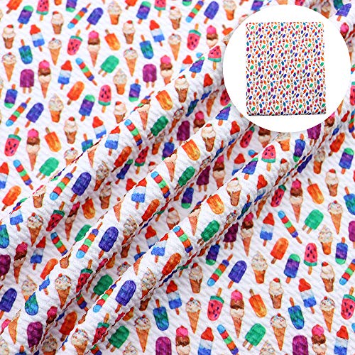 David Angie Summer Theme Ice-Cream Printed Bullet Textured Liverpool Fabric 4 Way Stretch Spandex Knit Fabric by The Yard for Head Wrap Accessories (Cake)