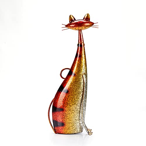 Aayla 16.15" H Metal Brown Cat Statue Sitting Adorable Cat Figurine Gift for Cat Lovers for Home Kitchen Decoration