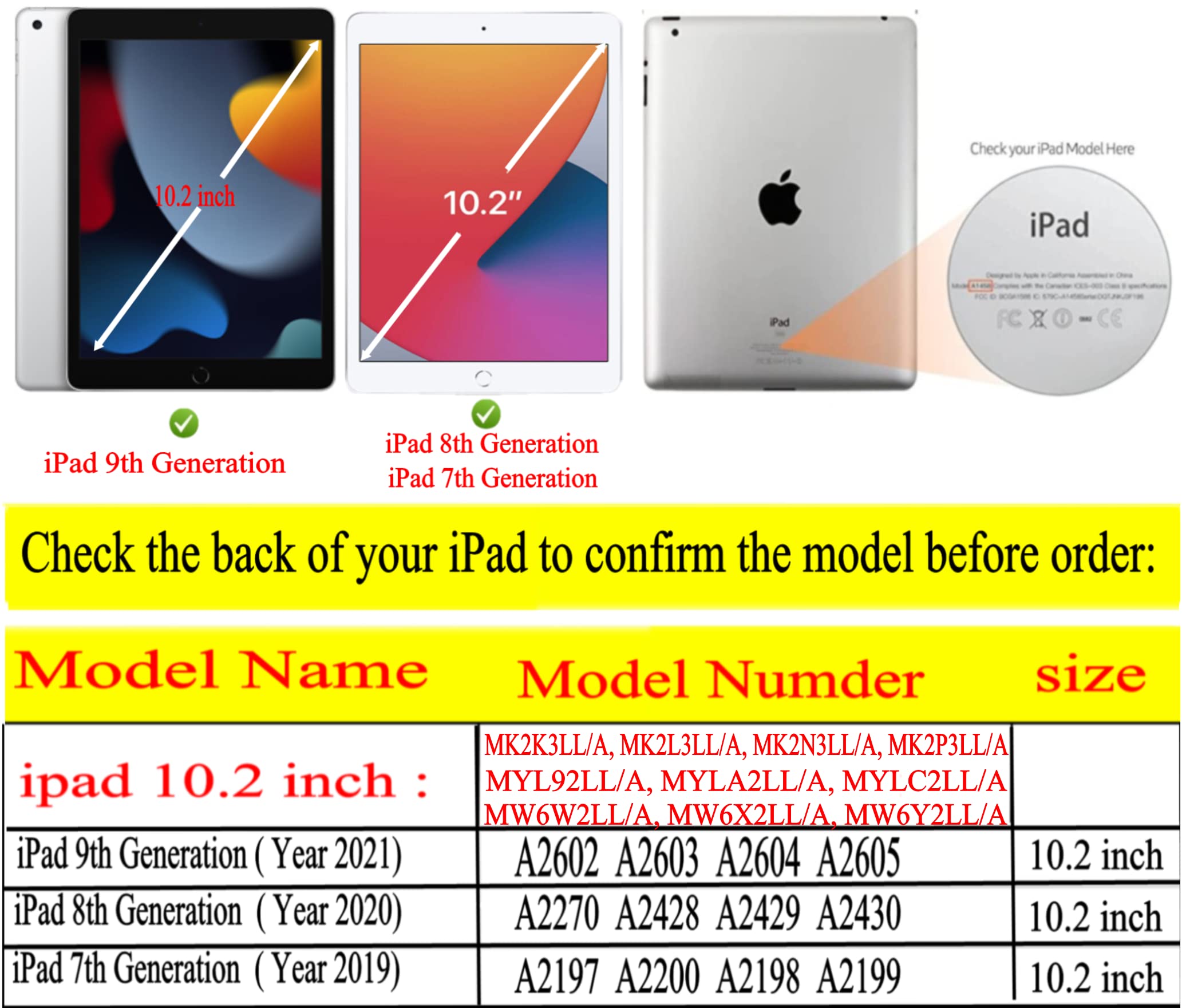 Tendmart Case Compatilbe with ipad 9th 7th / 8th Generation 10.2 inch Model MK2K3LL/A MK2L3LL/A MK2N3LL/A, MK2P3LL/A- 360 Degree Rotating Protective Stand Cover Auto Wake Sleep (Black)