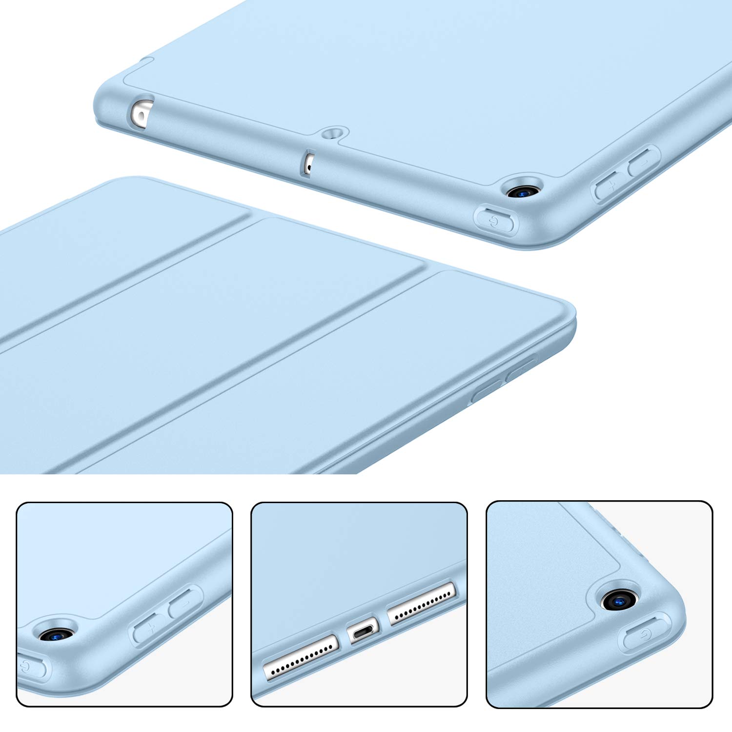 iMieet iPad 9th Generation Case 2021/iPad 8th Generation Case 2020 10.2 Inch with Pencil Holder, iPad 7th Gen 2019 Case with Soft Baby Skin Silicone Back, Auto Wake/Sleep Cover (Sky Blue)