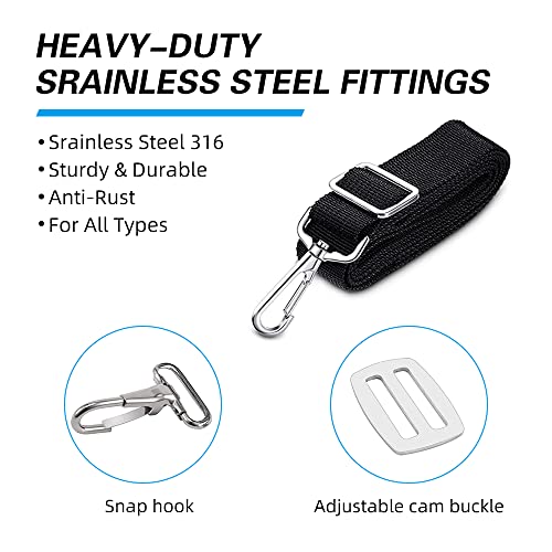 2 PCS Adjustable Heavy Duty Bimini Top Straps,Marine Grade Singe Snap Hook Strap+ Pad Eye Straps,28"~60" Stainless Steel Boat Awning Hardware Accessories