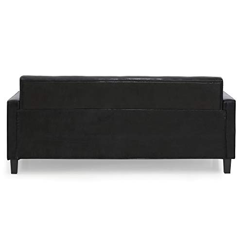 Furinno Brive Contemporary Tufted Faux Leather 3-Seater Sofa Couch for Living Room, Black Faux Leather