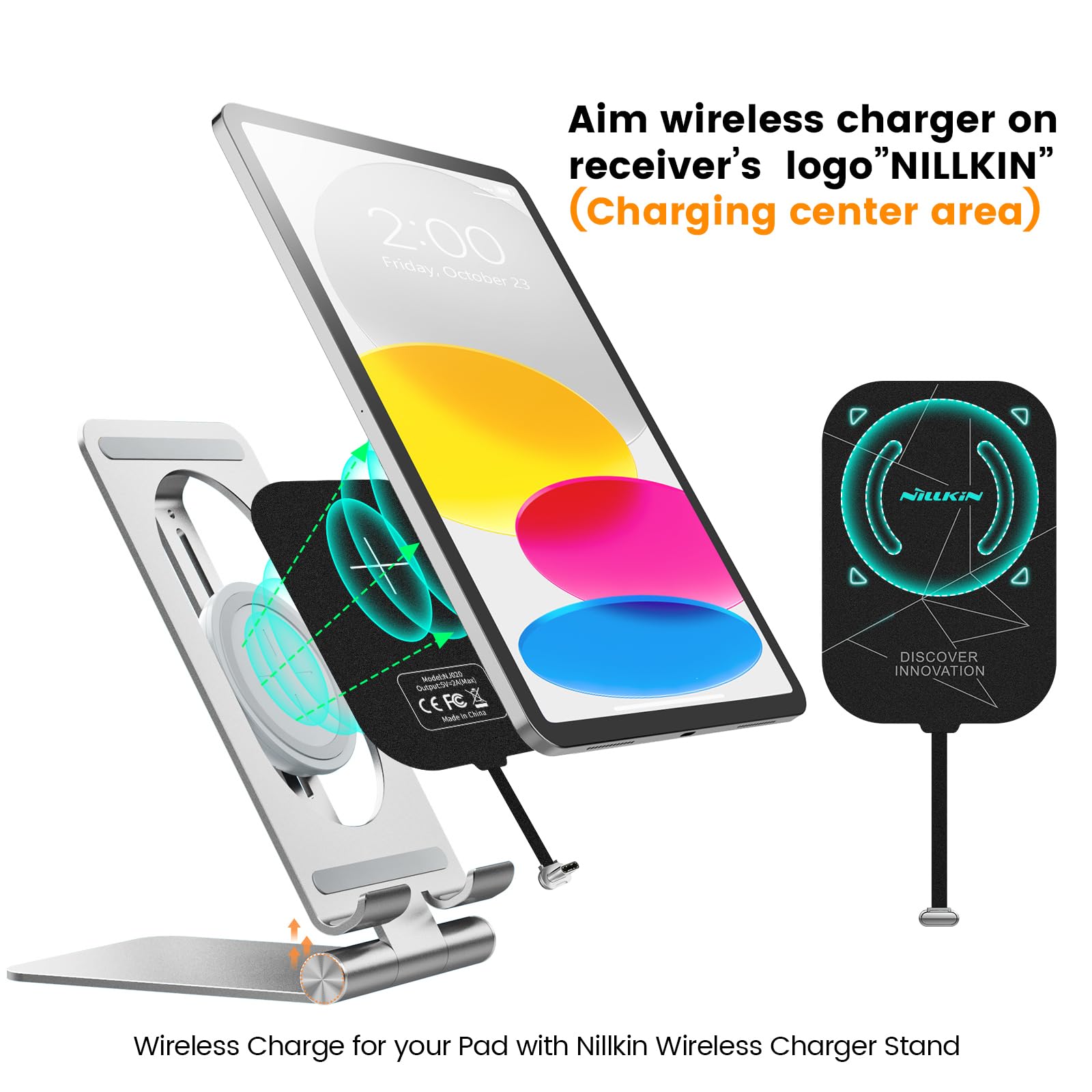 Nillkin Wireless Charger Receiver for ipad - Qi Coil for Tablet Wireless Charging, Compatible with iPad 9th/8th/7th Generation, MagicTag Plus Lightning Long