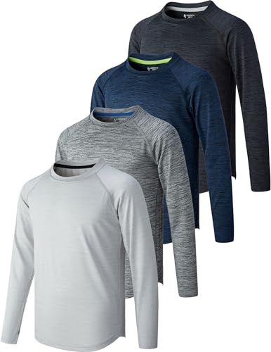 3 Pack: Youth Boys Long Sleeve Shirts Dry Fit Athletic Clothes for Teens, Kids Active Performance Tshirts with Thumb Holes (Set 1, Large)
