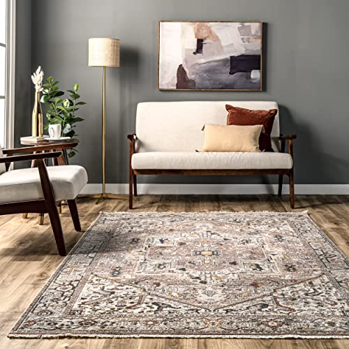 nuLOOM Harriet Vintage Medallion Fringe Accent Rug, 2' x 3', Light Brown