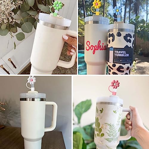 AIERSA Straw Cover for Stanley Cup,8Pcs Flower Straw Covers Compatible with Stanley 30&40oz and Simple Modern with Handle Tumbler with Handle,Silicone Straw Topper Caps for Stanley Cups Accessories