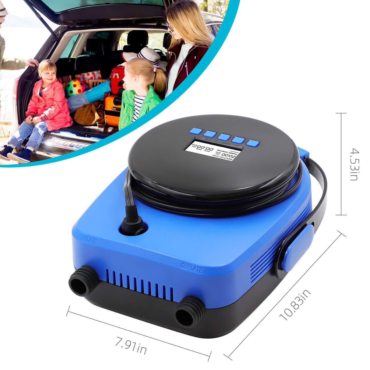 20PSI High Pressure SUP Air Pump with HD LCD Function, Dual Stage Inflation & Deflation Function Paddle Board Pump, 12V DC Car Connector, for Inflatable Stand Up Paddle Boards, Boats, Tent Kayaks