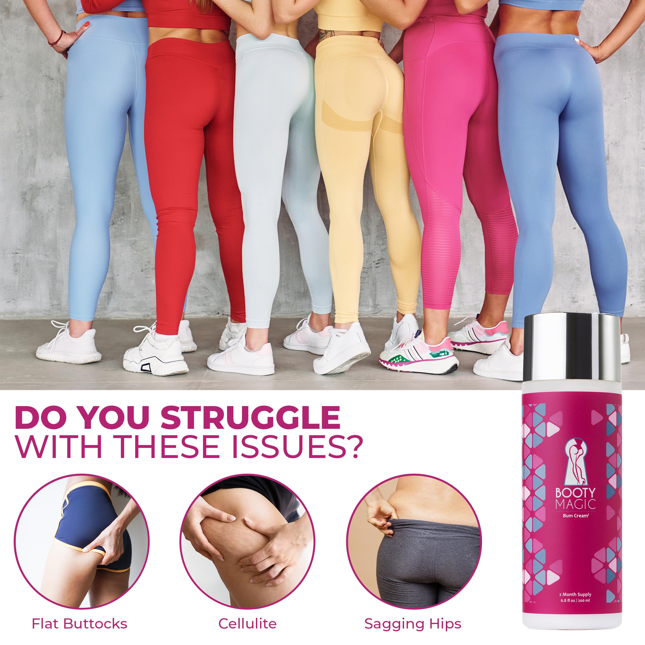 Booty Magic Butt Enhancement Cream - 6.8oz Butt Cream for Bigger Butt, Booty Cream Bigger Booty with Maca Root Extract, Pueraria Mirifica, Aloe Vera for Volume, Roundness and Softness