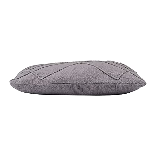 Main + Mesa Embroidered Cotton Geometric Lumbar Pillow, Grey