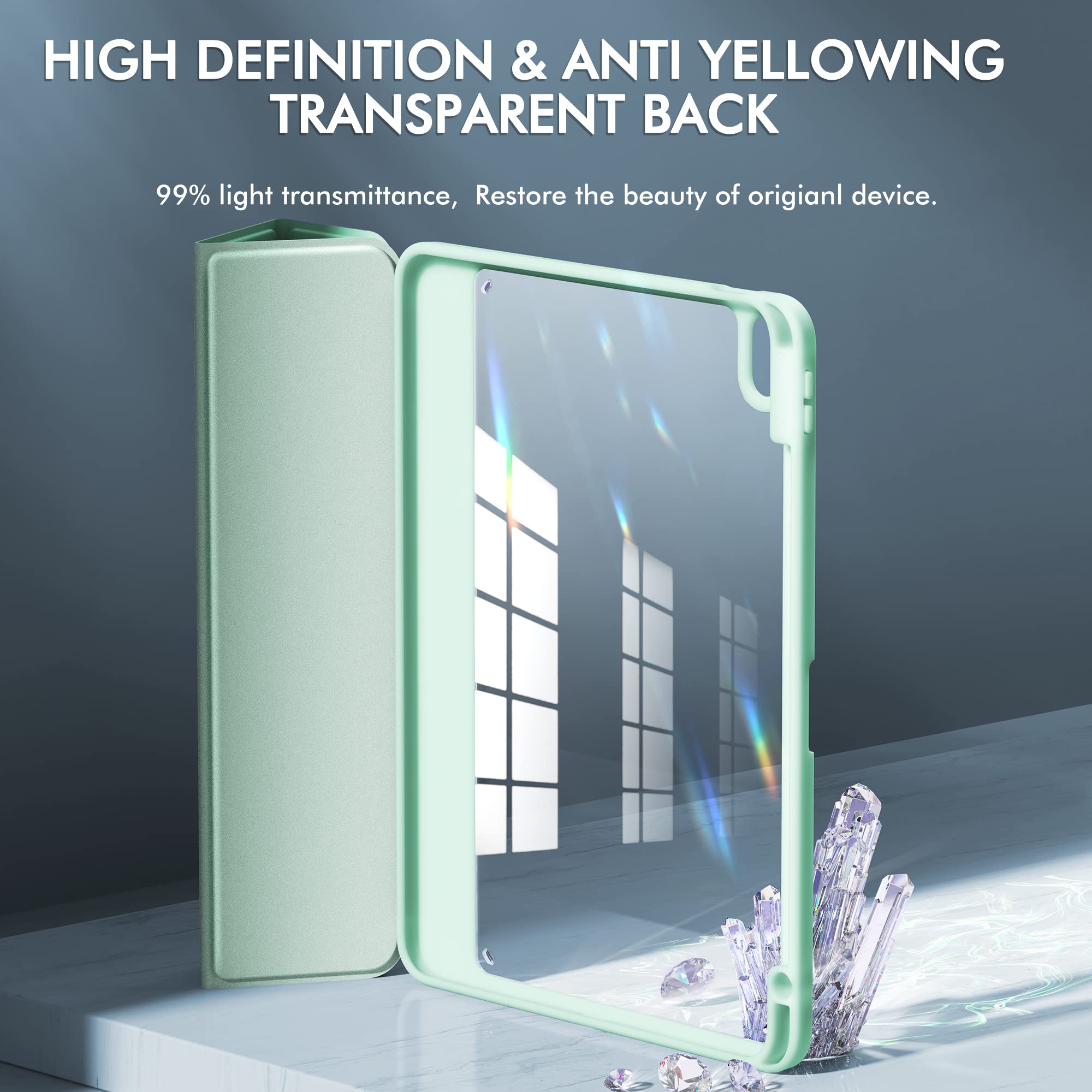 INFILAND Compatible with iPad Air 5 10.9 2022/iPad Air 4 10.9 2020, Ultra-Thin Shockproof TPU Case (with Translucent Matte Back) with Smart Auto Wake/Sleep Function, Mint Green