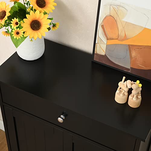 Iwell Bathroom Cabinet, Free Standing Bathroom Storage Cabinet with 1 Large Drawer & Adjustable Shelves, Wooden Entryway Storage Cabinet for Bathroom, Kitchen, Living Room, Black