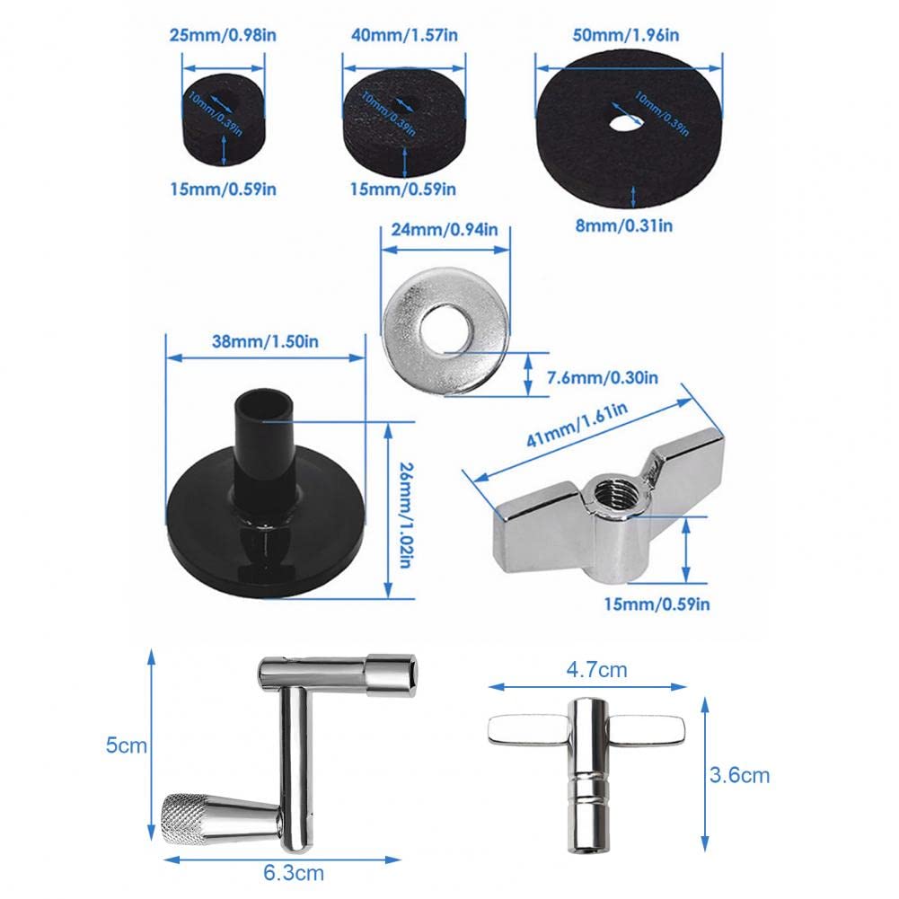 23PCS Cymbal Replacement Accessories, Cymbal Stand Felts, Drum Cymbal Felt Pads Include Wing Nuts, Felt Cymbal Sleeves with Base Wing Nuts, Washer, Sleeves and Base Wing Nuts Replacement (Black)
