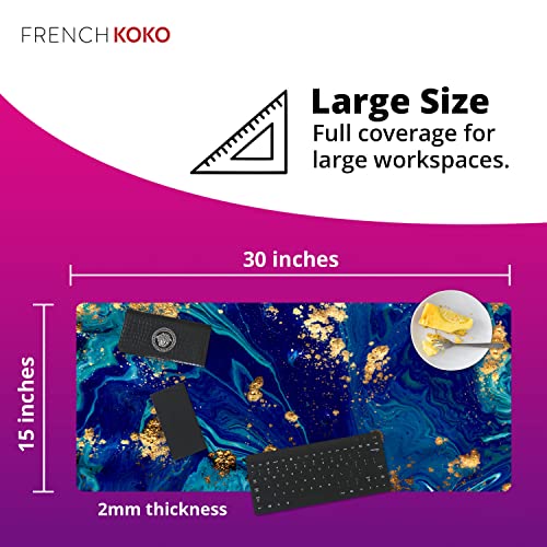French Koko Large Mouse Pad, Long Desk Mat Keyboard Pad Desktop Accessories Home School College Decor Supplies Pretty Mousepad Big Computer Office Essentials Women Girls XL Cute Modern Marble
