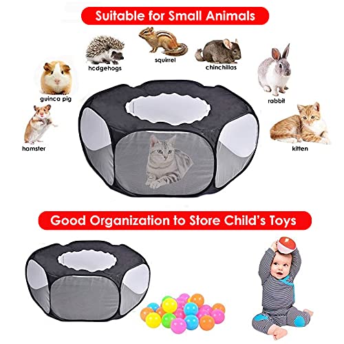 PIXRIY Small Animals Cage Tent, Pet Playpen with Top Opening Foldable Breathable Yark Fence for Guinea Pig, Rabbits, Hamster, Chinchillas and Hedgehogs (Black)