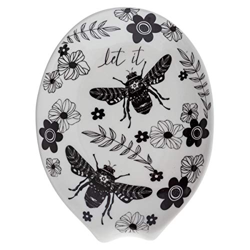 Karma, Boho Spoon Rest, Black and White Ceramic Spoon Rest, Ceramic Spoon Rest for Countertop, Bee
