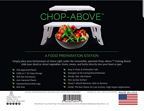 Chop Above Antibacterial Plastic Cutting Board Dishwasher Safe. WORK SMART NOT HARD Patented First of its Kinde.
