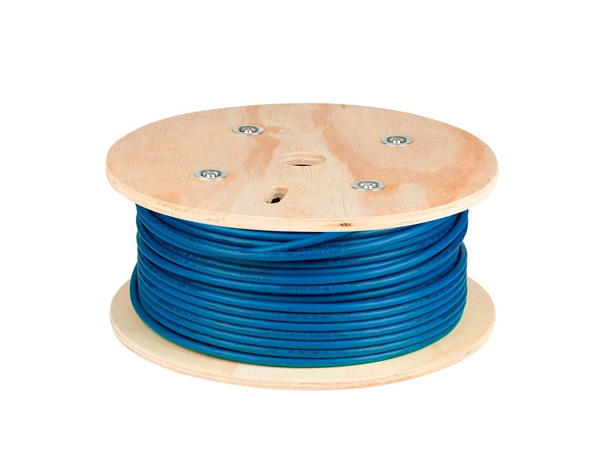 Monoprice Cat8 Network Cable - 2GHz, S/FTP Shielded, Solid, 40G, Bare Copper, for Ethernet Switch, Modem, Router, 22AWG 250 Feet, Blue - Entegrade Series