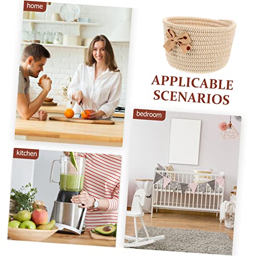 Cotton Rope Storage Basket Baby Keys Woven Storage Basket Table Top Decor Decorations for Shelves Foldable Basket Desktop Storage Basket Small Round Basket Manual Khaki Fabric