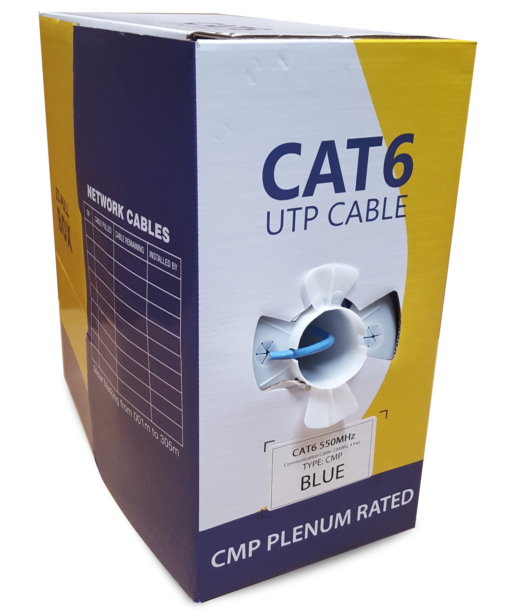 Efficient Cables CAT6 Plenum 1000FT 550MHz 23AWG Solid Network Cable UTP Bulk Blue