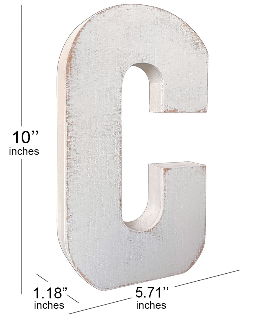ABELOTS Large Wood Letter Distressed White Wash Alphabet Wall Décor Monogram Letter Alphabet Letters Free Standing Letters Wall Letters (C)