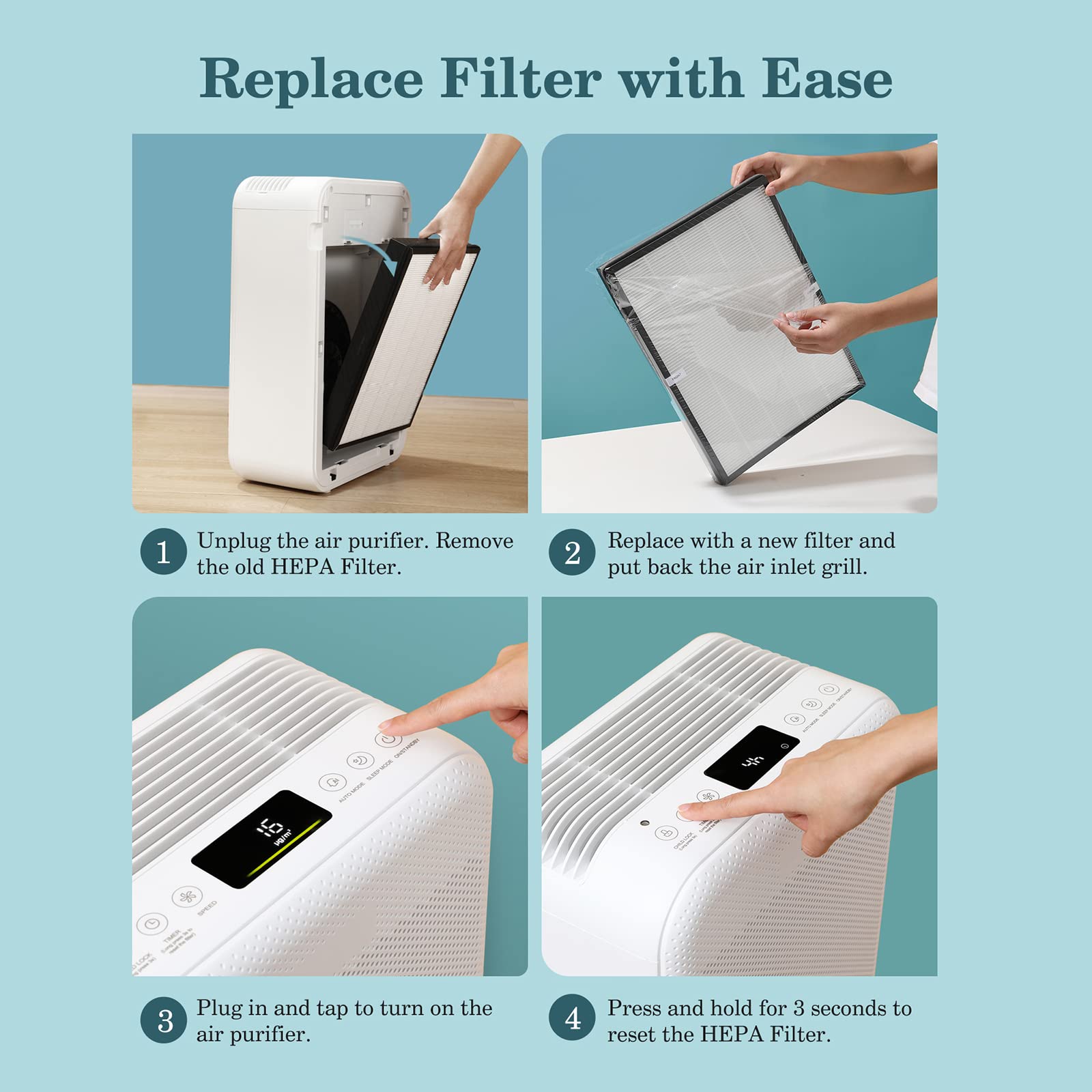 Air Purifier Replacement Filter, 3-in-1 True HEPA Filter Compatible with AP003 Air Purifier
