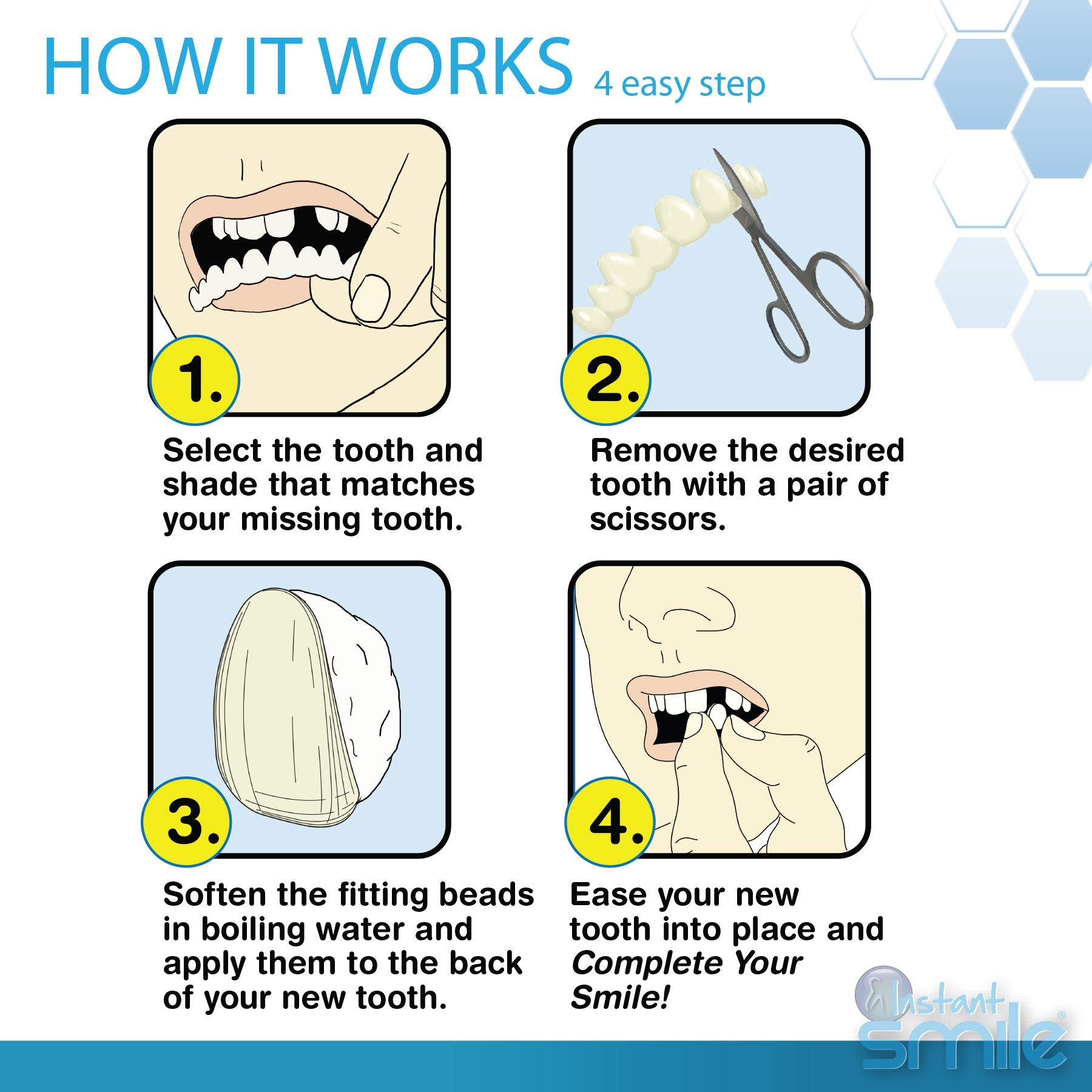 Instant Smile Complete Your Smile Tooth Replacement Kit with 3 Pack Fitting Beads