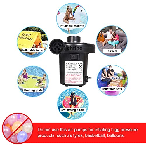 Electric Air Pump, Portable Air Pump Quick-Fill Inflator Deflator with 3in1 Nozzle Adapter for Air Mattresses Airbeds Boats Swimming Ring Inflatable Pool Raft(AC 110V/DC 12V)