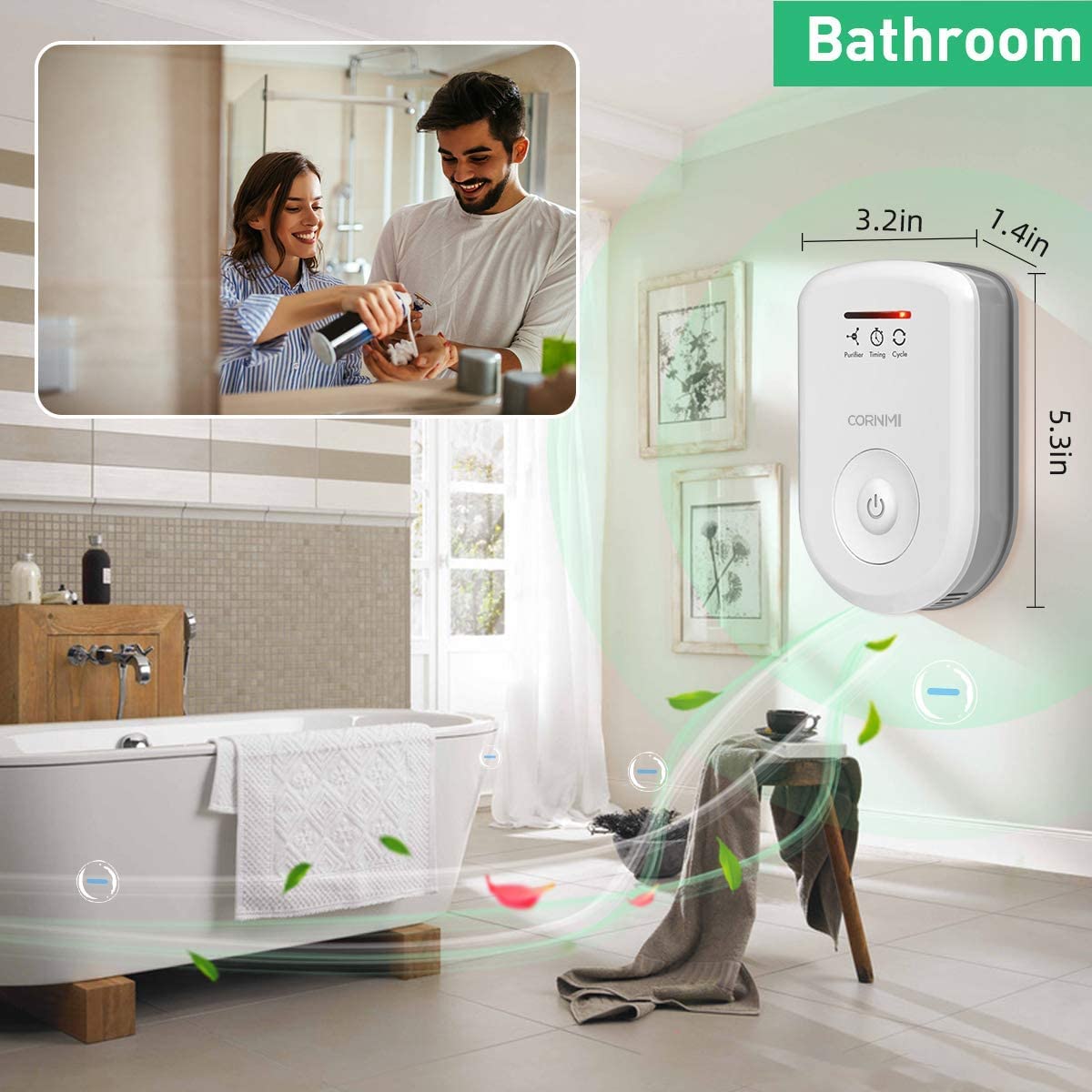 Air Purifiers Plug In for Home, Mini Odor Eliminator丨Ozone Negative Ion Dual Function丨Ionizer to Remove Smoke Pet Toilet Smell, Portable Deodorizer Freshener Cleaner for House Bedroom Bathroom Kitchen