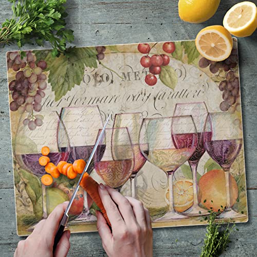 CounterArt Wine Country Decorative 3mm Heat Tolerant Tempered Glass Cutting Board 15" x 12" Made in the USA Dishwasher Safe