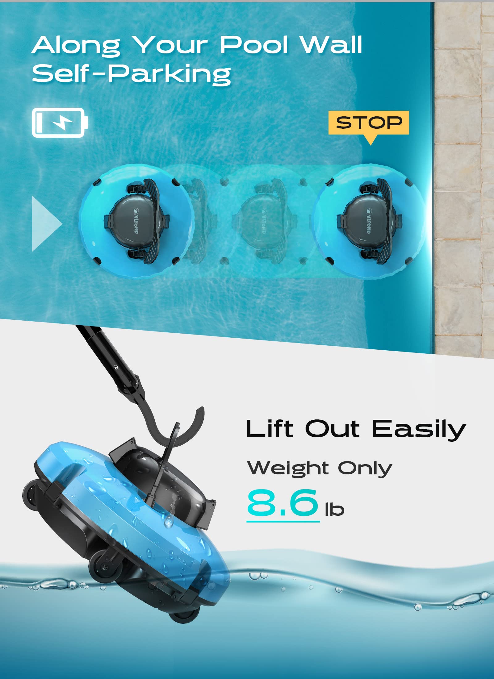 ๐๐๐๐ ๐๐ฉ๐ ๐ซ๐๐๐๐ Cordless Pool Vacuum -ใUp to ๐๐๐ MinsใRobot Pool Vacuum Cleaner for Above Ground /Inground PoolใEnhanceใ5200mAh Batteryใ2-MotorใPowerful Suction for Flat Pool Up 650 Sq.Ft